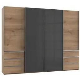 Schwebetürenschrank wimex "Level by fresh to go" Schränke Gr. B/H/T: 300cm x 236cm x 65cm, 4 St., grau (plankeneichefarben/grauglas) mit Glastüren und Synchronöffnung