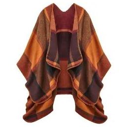 Strickponcho Lascana, braun (braun, orange), Damen, Obermaterial: 100% Polyacryl, kariert, Pullover, Poncho in kuscheliger Qualität, Karotuch, Cape, Schal