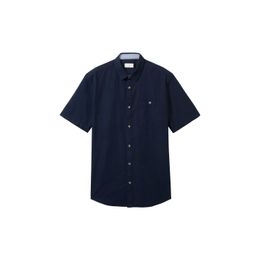 Tom Tailor Herren Kurzarmhemd mit Brusttasche, blau, Uni, Gr. L