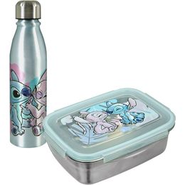Undercover Lunchbox Brotdose & Trinkflasche, Stitch, Aluminium, Edelstahl, (Set, 2-tlg), mit Trinkflasche, blau