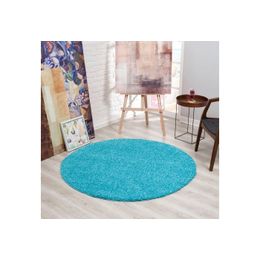 Hochflor-Teppich LOCA, Sanat, rund, Höhe: 30 mm, Wohnzimmer, Langflor, Shaggy, Schlafzimmer, blau