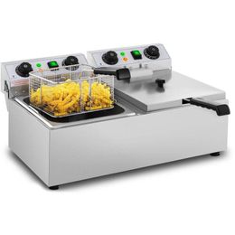 ROYAL CATERING - Fritteuse Edelstahl Gastronomie Elektro Fritteuse 2x10 l Kaltzone 2x3200 w Timer