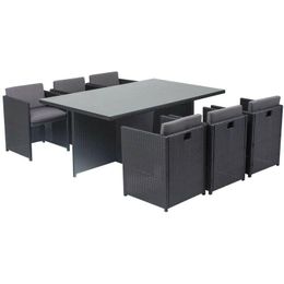 Concept-usine - Tisch und 6 Stühle aus Harz, ineinanderschiebbar, schwarz/grau miami - Schwarz/Grau