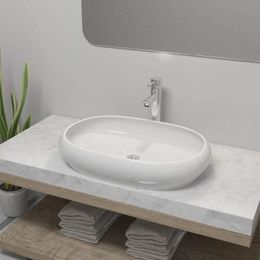 Bad-Waschbecken,Handwaschbecken mit Mischbatterie Keramik Oval Weiß vidaXL