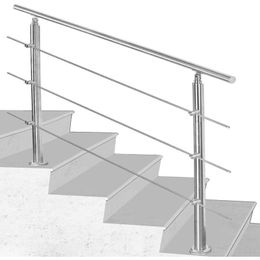 Edelstahl Handlauf Geländer Bausatz mit/ohne Querstreben für Treppengeländer innen & außen. Balkon (150cm. 3 Querstreben) - HENGDA