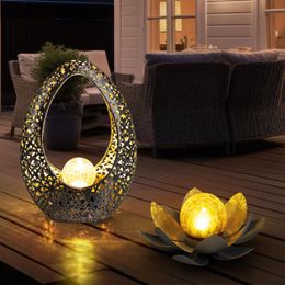 Globo Solarlampe Lotosblüte Gartendeko LED Außenlampe Gartenlampe Solardeko, Bruchglas Metall, 2er Set