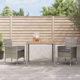 3-tlg. Garten-Essgruppe,Gartenmöbel Set mit Kissen Grau Poly Rattan vidaXL