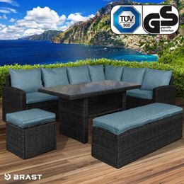 Gartenmöbel Set Eco Schwarz/Blau bis zu 9 Personen inkl. extra Dicke Kissen tüv geprüft Outdoor Loungemöbel Sitzgruppe Essgruppe Garnitur - Brast