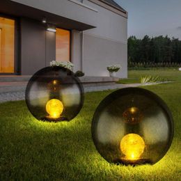 Globo Kugel Solarleuchten für den Garten rund led Solar Gartenleuchten Kugel Solarkugel 20 cm für Außen, Crackle Glas, 1x led warmweiß, DxH 20x33,5 cm, 2er