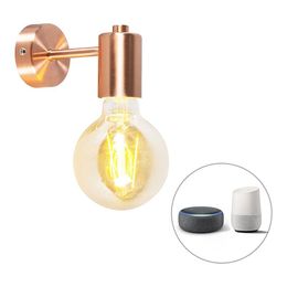 Qazqa Smart Art Deco Wandleuchte Kupfer inkl. G95 WiFi Lichtquelle - Facil - Kupfer