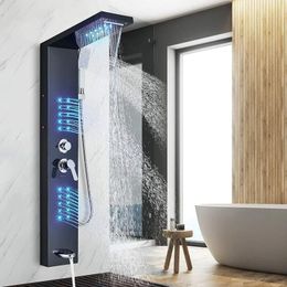 Duschpaneel Edelstahl Gebürstete Duschsäule mit 4 Brausen und Temperaturanzeige mit Handbrause