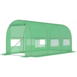 Viking Choice - Gewächshaus 3,5x2x2 Meter - 7m2 - Metallrahmen mit grüner PE-Folie - mit Moskitonetzfenstern