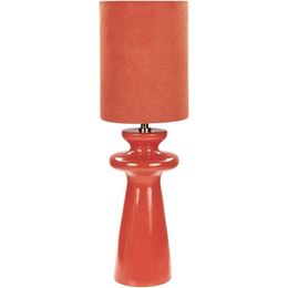 Beliani Tischlampe Rot Keramik 61 cm Stoffschirm Kunstwildleder Trommelform Kabel mit Schalter Modern Schlaf- u. Wohnzimmer Beleuchtung - Rot