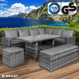 Brast - Gartenmöbel Set Eco Grau/Anthrazit bis zu 9 Personen inkl. extra Dicke Kissen tüv geprüft Outdoor Loungemöbel Sitzgruppe Essgruppe Garnitur