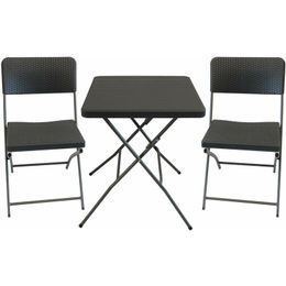 LEX Balkon-Set 3 tlg. Rattanoptik anthrazit 60 cm Tisch und 2 Stühle klappbar - Anthrazit
