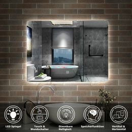 AICA SANITAIRE Badspiegel mit Beleuchtung led Badezimmerspiegel Wandspiegel Kaltweiß Dimmbar, led Memory Funktion 70 x 50 cm