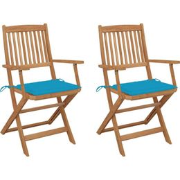 MAISONCHIC - 2er Set Gartenstühle Gartensessel Klappbare Stühle für Garten Terrasse Balkon mit Kissen Massivholz Akazie DE10457