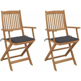 MAISONCHIC 2er Set Gartenstühle Gartensessel Klappbare Stühle für Garten Terrasse Balkon mit Kissen Massivholz Akazie DE78091