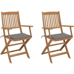 MAISONCHIC 2er Set Gartenstühle Gartensessel Klappbare Stühle für Garten Terrasse Balkon mit Kissen Massivholz Akazie DE22517