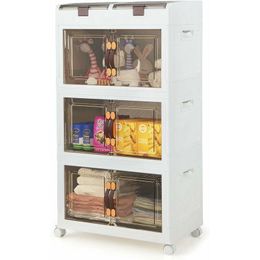 Stapelbare Aufbewahrungsbox mit Deckel, Kunststoffbox mit & Rollen, Ordnungsboxen mit Doppeltür, Kunststoffschrank Aufbewahrungsschrank für