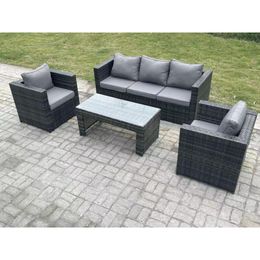Lounge Rattan Sofa Set Gartenmöbel im Freien mit 2 Stühlen länglicher rechteckiger Couchtisch - Fimous