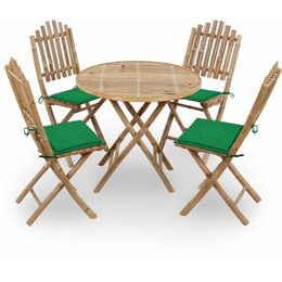 5-tlg. Gartenmöbel Set Sitzgruppe Garten mit Tisch und Stühlen - mit Kissen Klappbar Bambus BV720739 - BonneVie