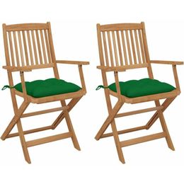 MAISONCHIC - 2er Set Gartenstühle Gartensessel Klappbare Stühle für Garten Terrasse Balkon mit Kissen Massivholz Akazie DE49417