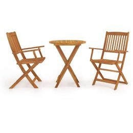 3-tlg. Gartenmöbel Set Bistro-Set - Esstisch mit 2 Stühlen Klappbar Massivholz Akazie BV542043 Bonnevie