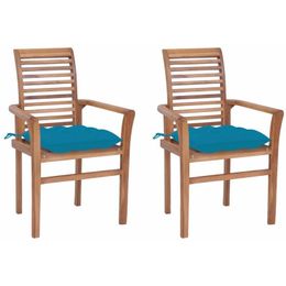 Bonnevie - 2 Stk.Essstühle/Esszimmerstühle Küchenstühle mit Hellblauen Kissen Massivholz Teak -DE77201
