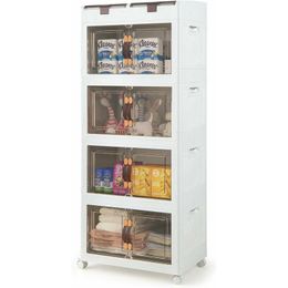 Stapelbare Aufbewahrungsbox mit Deckel, Kunststoffbox mit & Rollen, Ordnungsboxen mit Doppeltür, Kunststoffschrank Aufbewahrungsschrank für