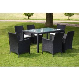 7-tlg. Gartenmöbel Set Sitzgruppe Garten mit Tisch und Stühlen - mit Auflagen Poly Rattan Schwarz BV103308 Bonnevie