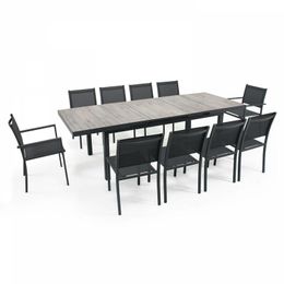 Ausziehbarer Tisch (200/260) mit 8 Stühlen und 2 Sesseln Grau - Holz
