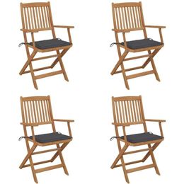 MAISONCHIC 4er Set Gartenstühle Gartensessel Klappbare Stühle für Garten Terrasse Balkon mit Kissen Massivholz Akazie DE74373
