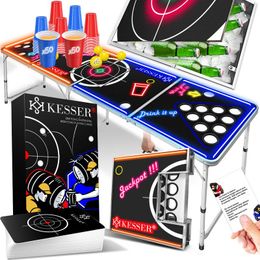 Kesser Beer Pong Tisch Set mit Kartenspiel Trinkspiel - inkl. 100 Becher (50 Rot & 50 Blau) 6 Bälle + Regelwerk Partyspiele Table Höhenverstellbar Ice