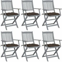 MAISONCHIC 6er Set Gartenstühle Gartensessel Klappbare Stühle für Garten Terrasse Balkon mit Kissen Massivholz Akazie DE67522