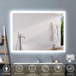 Badspiegel mit Beleuchtung Badezimmerspiegel Wandspiegel Lichtspiegel 80 x 60 cm Beschlagfrei 3 Lichtfarben Dimmbar led Memory Funktion