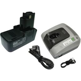 TRADESHOP Trade-Shop 2in1 Set: Ni-MH Akku 7,2V 2500mAh + Ladegerät inkl. Netzkabel, Micro-USB-Kabel kompatibel mit Bosch Akkuschrauber Bohrschrauber wie GBM 7.2