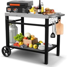 GFTIME Grilltisch mit 2 Ablagen, Pizzaofenständer, Grilltisch für den Außenbereich, Arbeitswagen mit DREI Regalen, Outdoor Servierwagen Beistelltisch