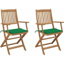 MAISONCHIC - 2er Set Gartenstühle Gartensessel Klappbare Stühle für Garten Terrasse Balkon mit Kissen Massivholz Akazie DE28208