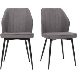 Miliboo Design-Stühle Stoff mit strukturiertem Samteffekt in Grau und schwarze Metallfüße (2er-Set) fanette - Hellgrau