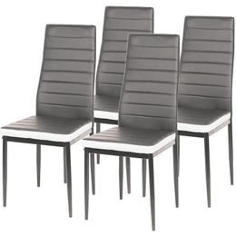 8er-Set Esszimmerstühle, PU-Küchenstuhl, Metallgestell, moderner Stuhl für Esszimmer, Wohnzimmer, Küche, Grau und Weiß - Haloyo