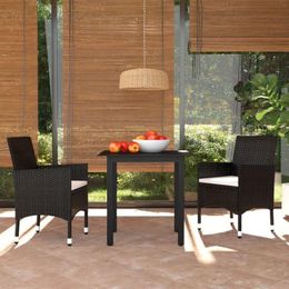 3-tlg. Gartenmöbel Set Sitzgruppe Garten mit Tisch und Stühlen - mit Kissen Poly Rattan Schwarz BV159383 Bonnevie