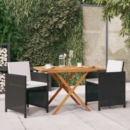 Bonnevie - 3-tlg. Gartenmöbel Set Sitzgruppe Garten mit Tisch und Stühlen - mit Kissen Schwarz BV877522