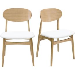Miliboo Design-Stühle in Weiß und hellem Holz aus massiver Eiche (2er-Set) vicky - Weiß