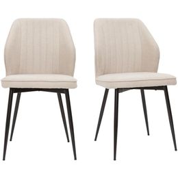 Miliboo Design-Stühle Stoff mit strukturiertem Samteffekt in Beige und schwarze Metallfüße (2er-Set) fanette - Beige