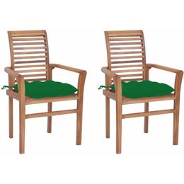 Bonnevie - 2 Stk.Essstühle/Esszimmerstühle Küchenstühle mit Grünen Kissen Massivholz Teak -DE72114