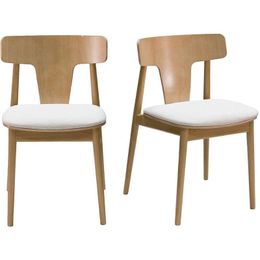 Miliboo Stühle aus hellem Eichenholz und Stoff mit Bouclé-Wolleffekt in Ecru (2er-Set) LOUISA - Eiche hell