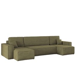 Kaiser - Ecksofa mit schlaffunktion und bettkasten, Sofa U-form, Couch U-form best Cord Olive