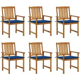 MAISONCHIC Gartenstühle mit Kissen 6 Stk. Massivholz Akazie - Blau - Prolenta Premium
