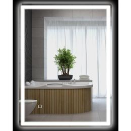 HOMCOM Badspiegel Badezimmerspiegel Wandspiegel LED´s. Ber, gsschalter, Antibeschlagfunktion, 60 x 80 x 4 cm, Weiß - Silber